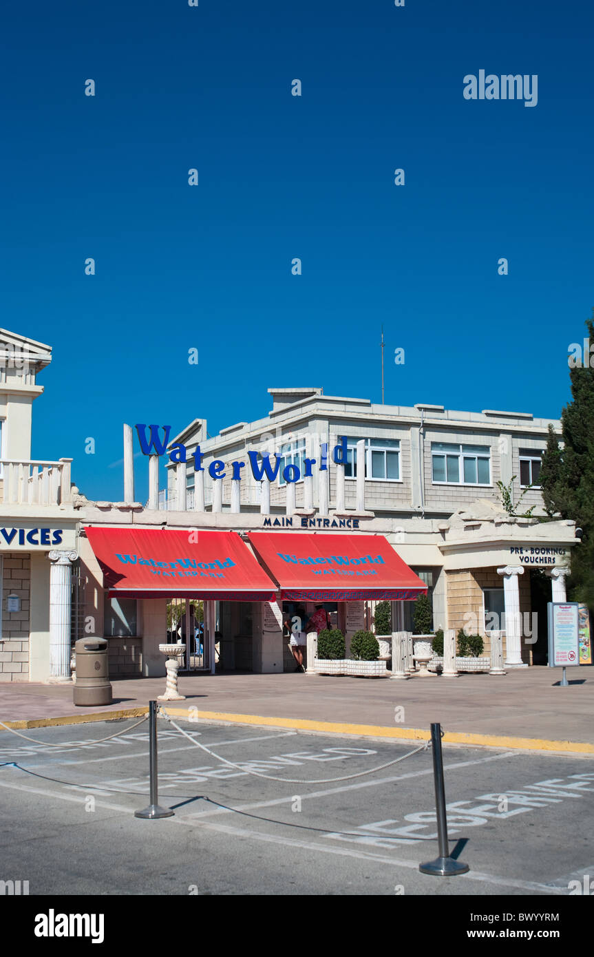 The main entrance to the water park Waterworld in Ayia Napa, Cyprus ...