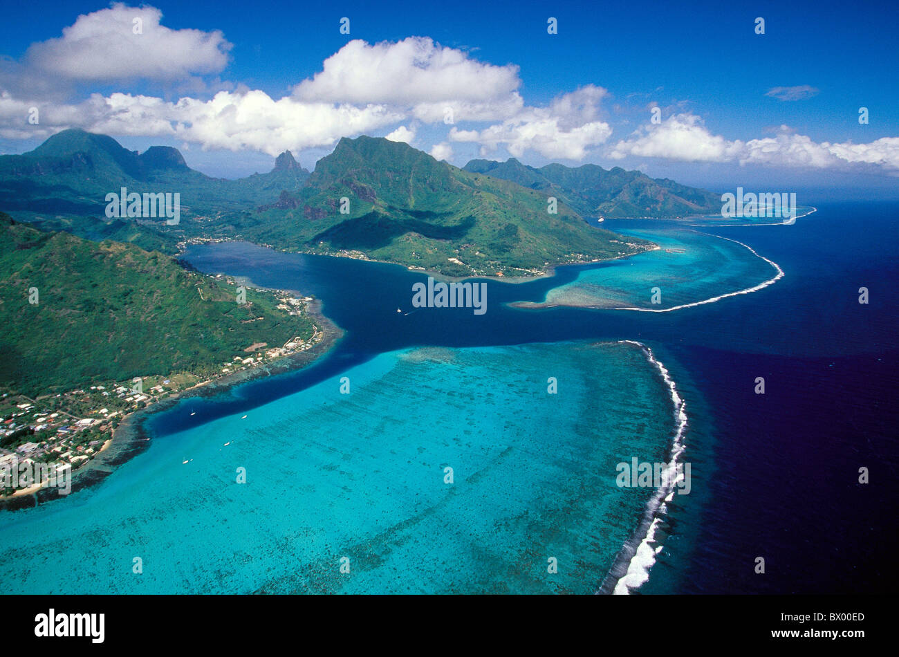 Moorea aerial photo Cook's Bay lagoon coral reefs Pacific South Pacific ...