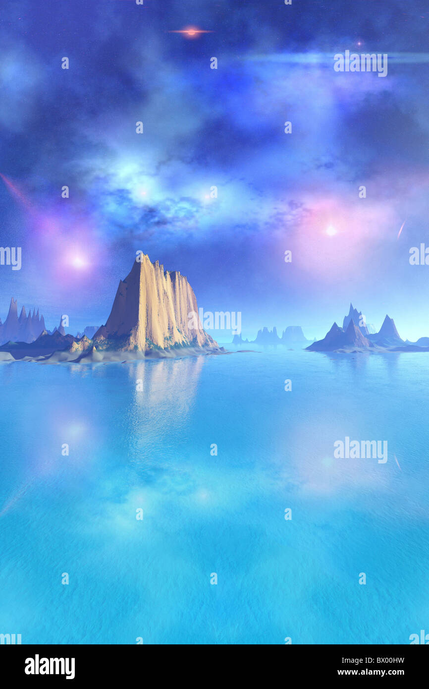 Beautiful night scene of the ocean Stock Photo - Alamy