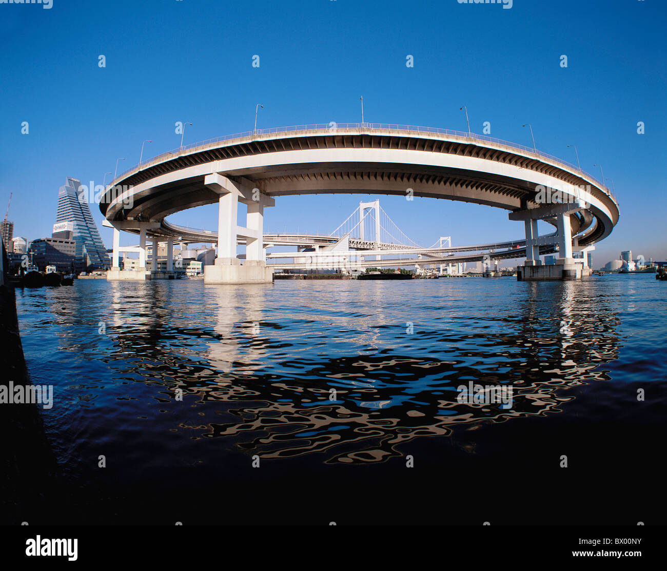 highway bridge highway traffic bridge Japan Asia modern Rainbow bridge ...