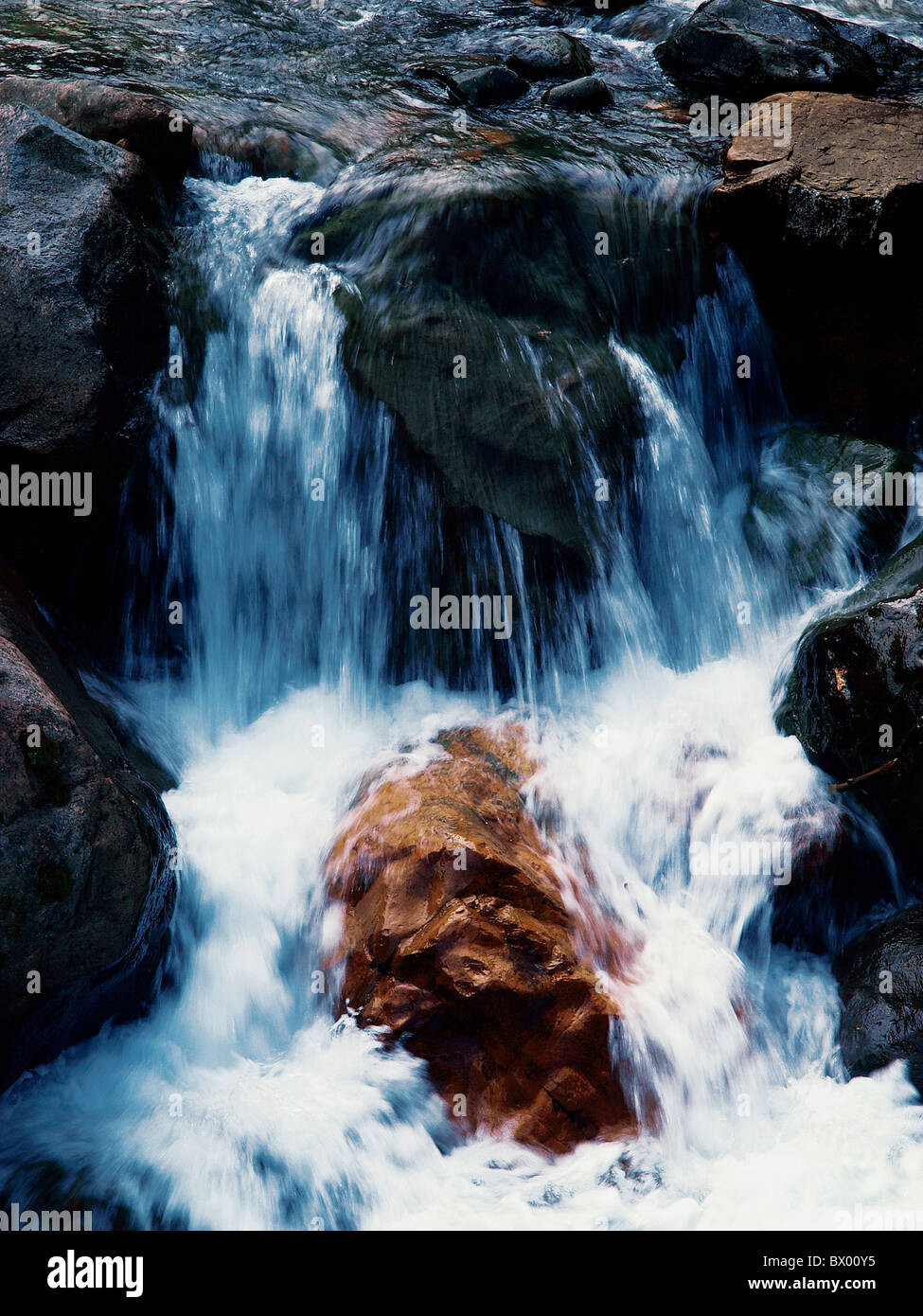 Water rushing in shallow creek in spring, Shangri-la, DiQing Tibetan ...