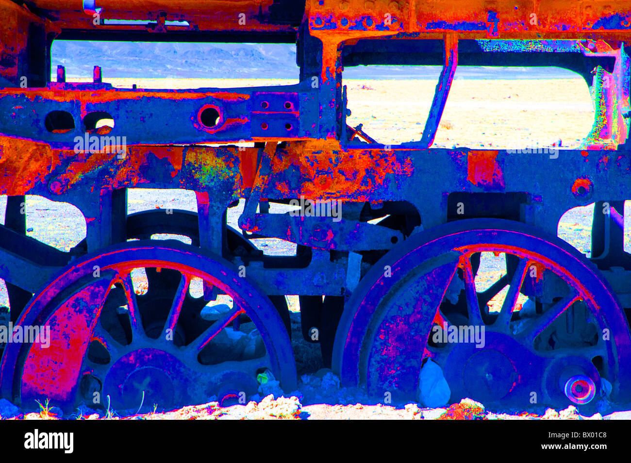 Part of a rusting steam engine at the train and railway graveyard at ...