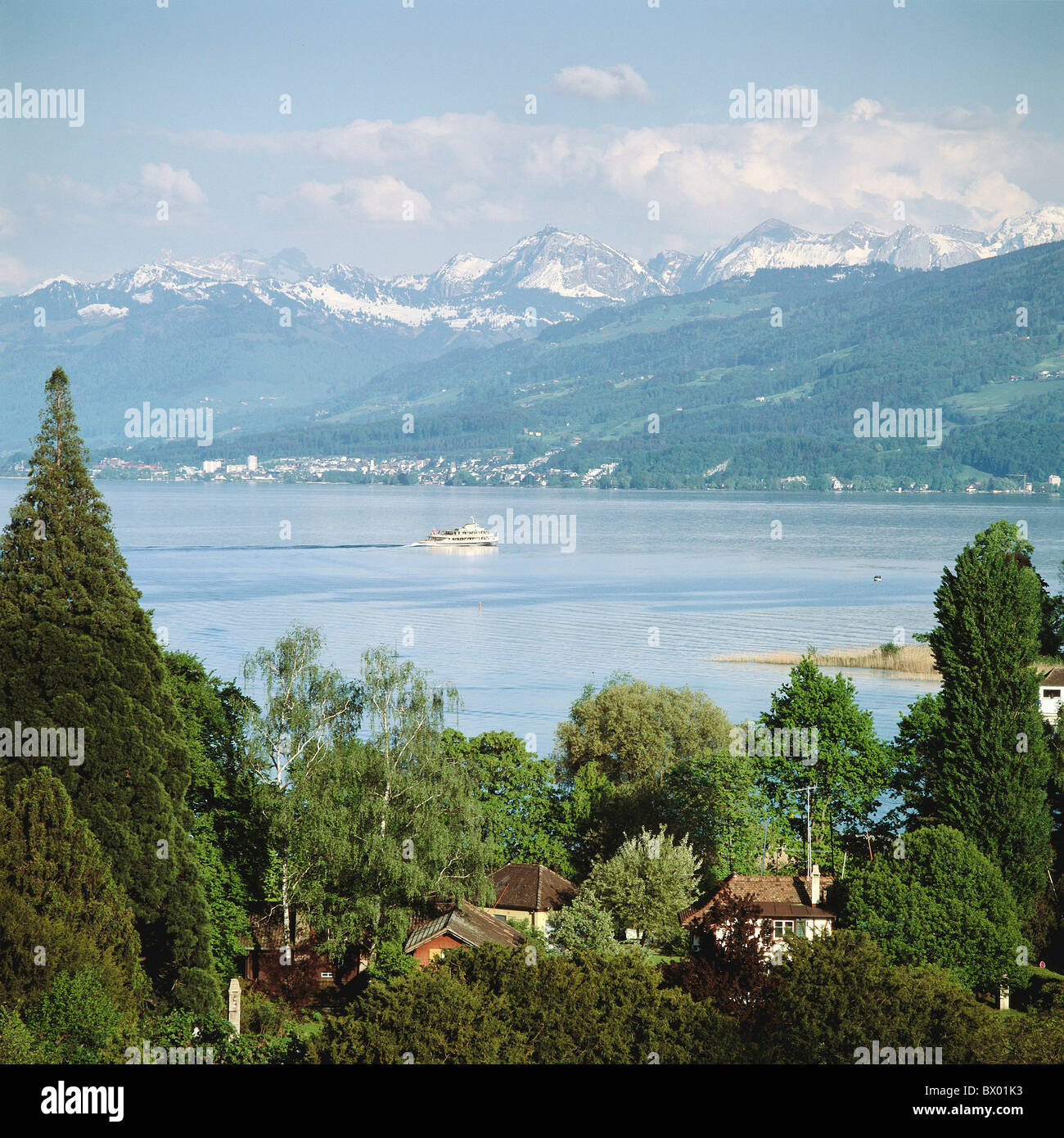 alpine Alps mountains ferry ferryboat Glarner house home canton Zurich ...