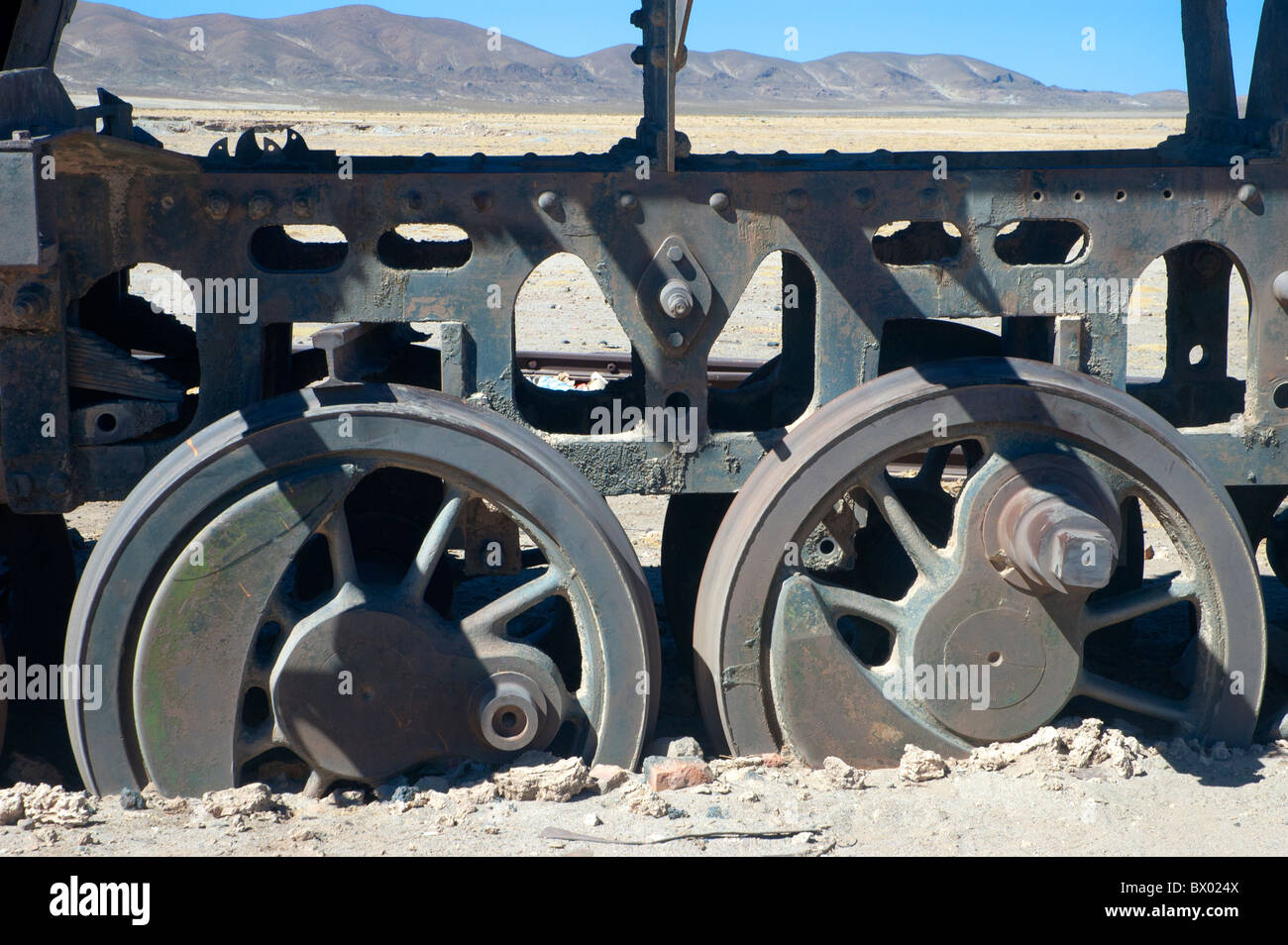 Part of a rusting steam engine at the train and railway graveyard at ...