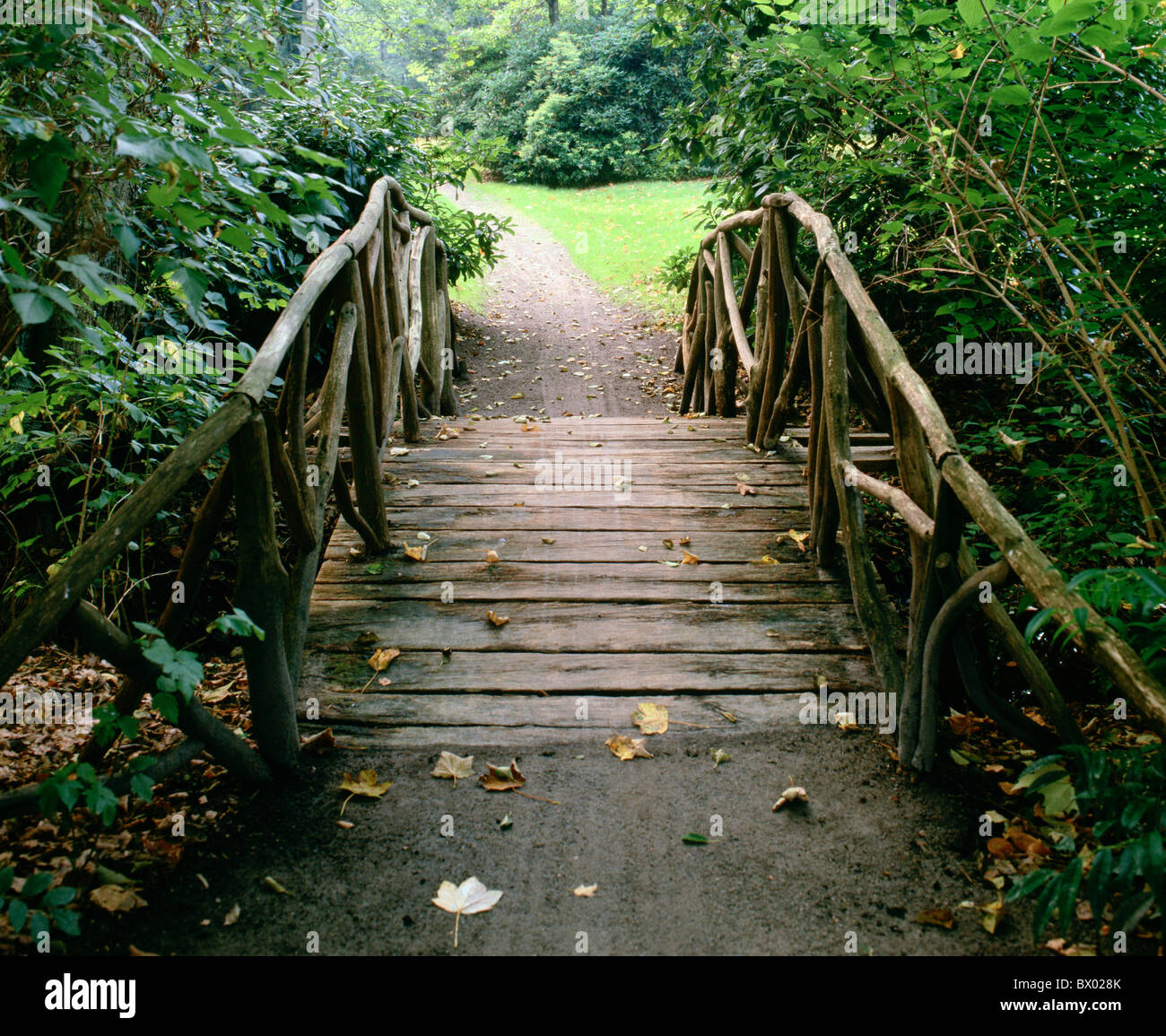bridge Germany Europe wooden bridge foliage Lower Saxony park primitive ...