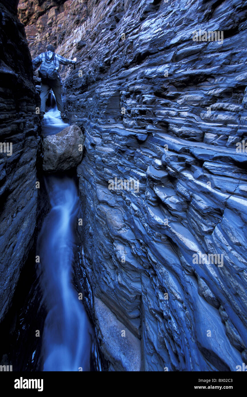 Hancock Gorge Karijini national park Western Australia stream man ...