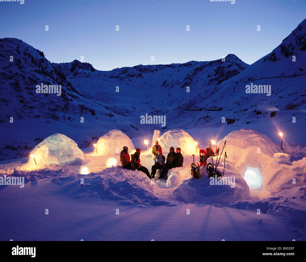 alpine Alps mountains group igloo igloos canton Graubunden Grisons ...