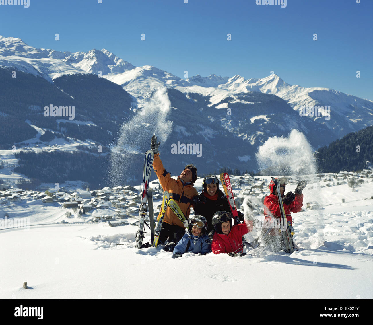 Family skiing switzerland brigels hi-res stock photography and images ...