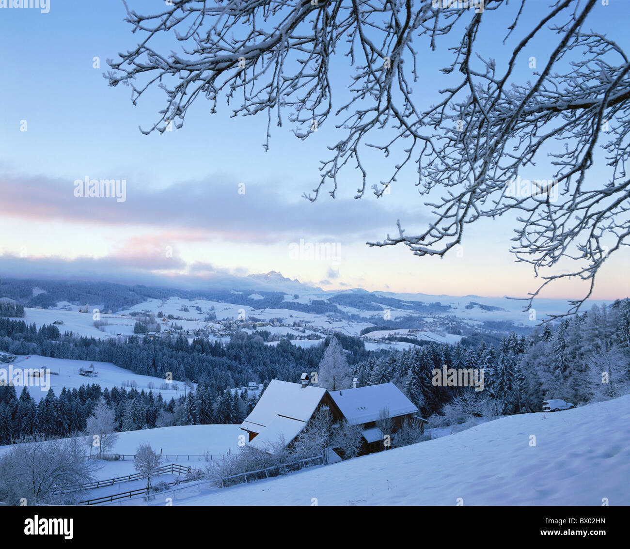 Appenzell Ausserrhoden farm village hill quays scenery Santis snow ...