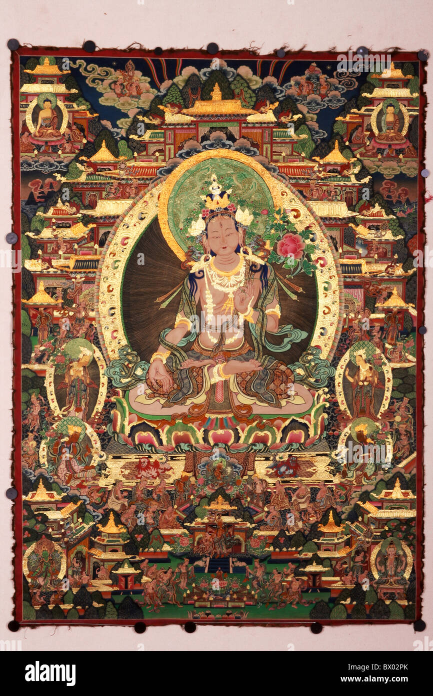 Exquisite painted White Mother Tara Tangka, Tibet, China Stock Photo ...