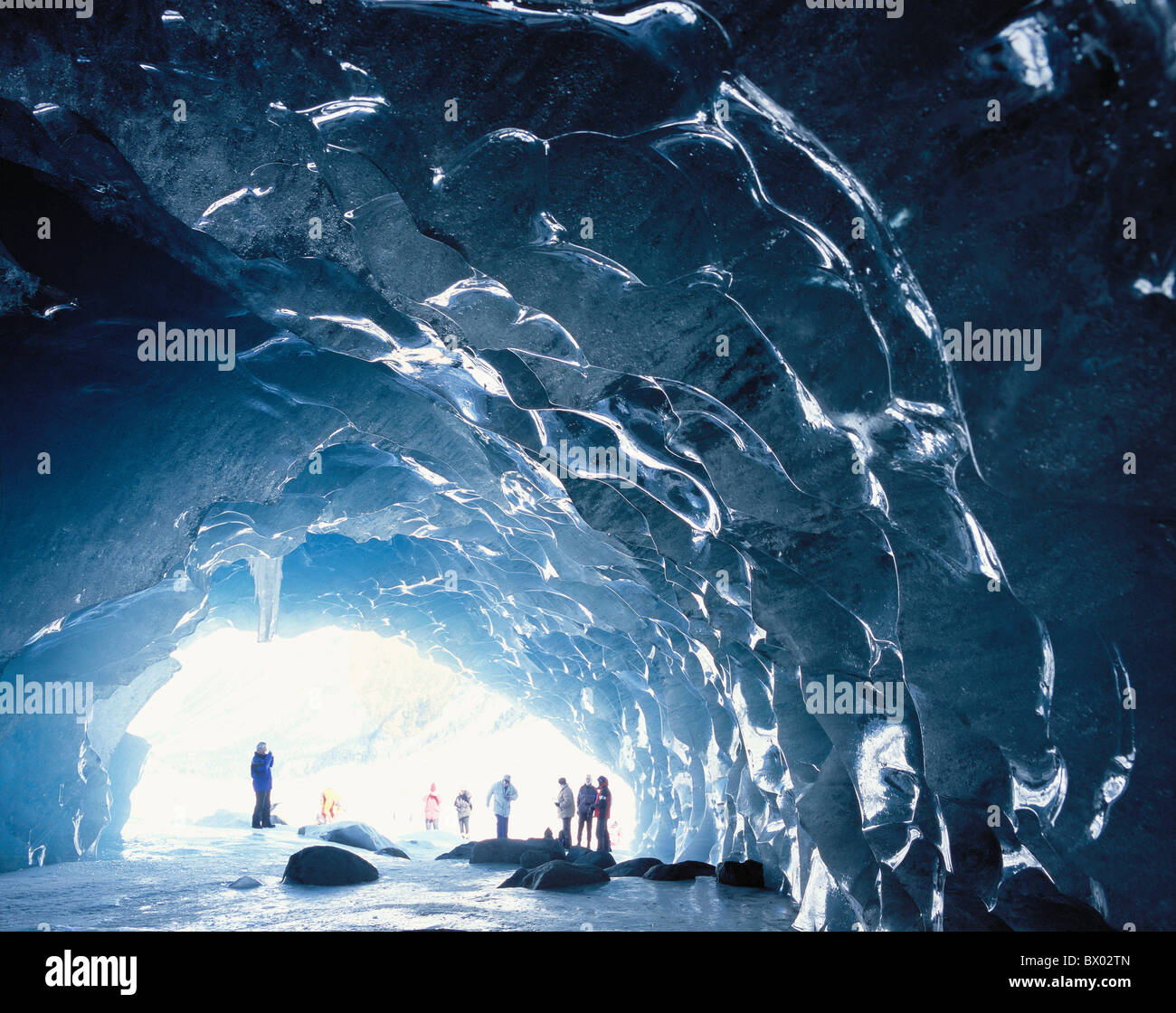 visitor ice ice grotto Engadine glacier grotto cave inside canton ...