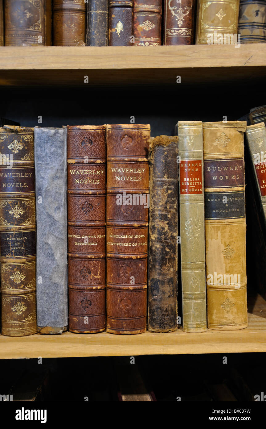 Old books in antique bookstore Stock Photo - Alamy