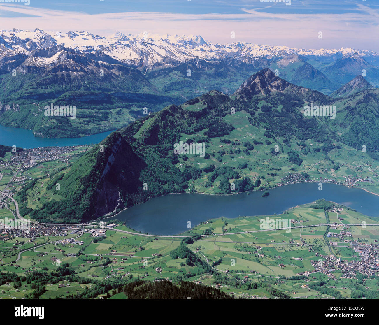 Switzerland Europe Schwyz scenery aerial photo panorama Lauerzersee ...