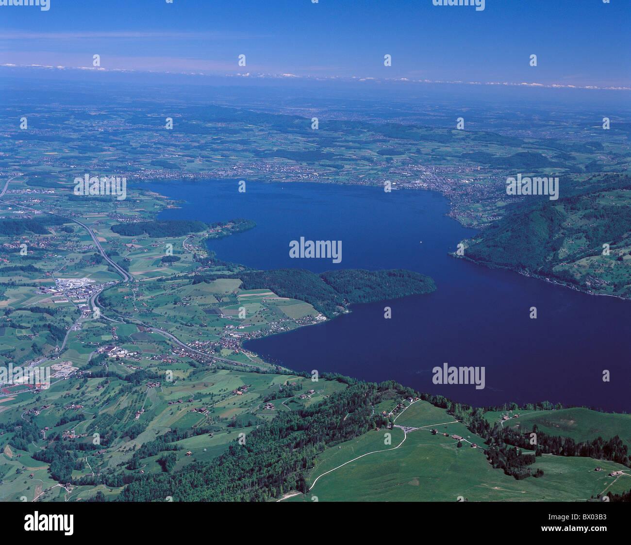Switzerland Europe Zug aerial photo lake Zug wide angle line of sight ...