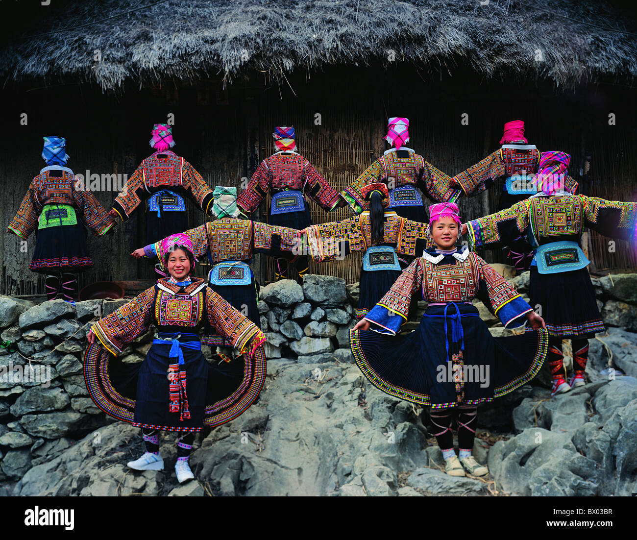 Su Miao women in traditional ceremonial costume, Dawantun, Shechang ...