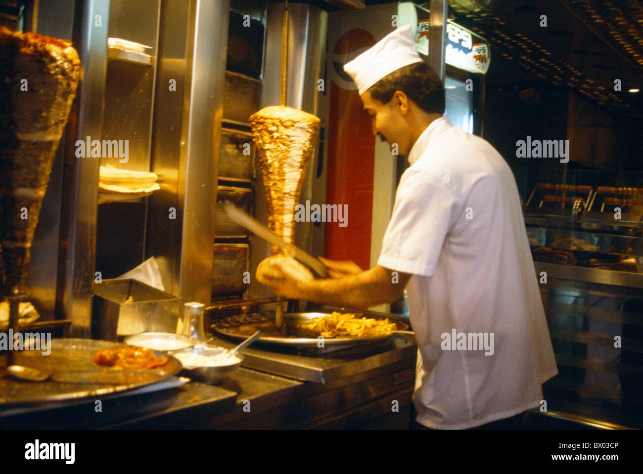 Beirut Lebanon Hamra District Man & Doner Meat Kebab Stock Photo - Alamy