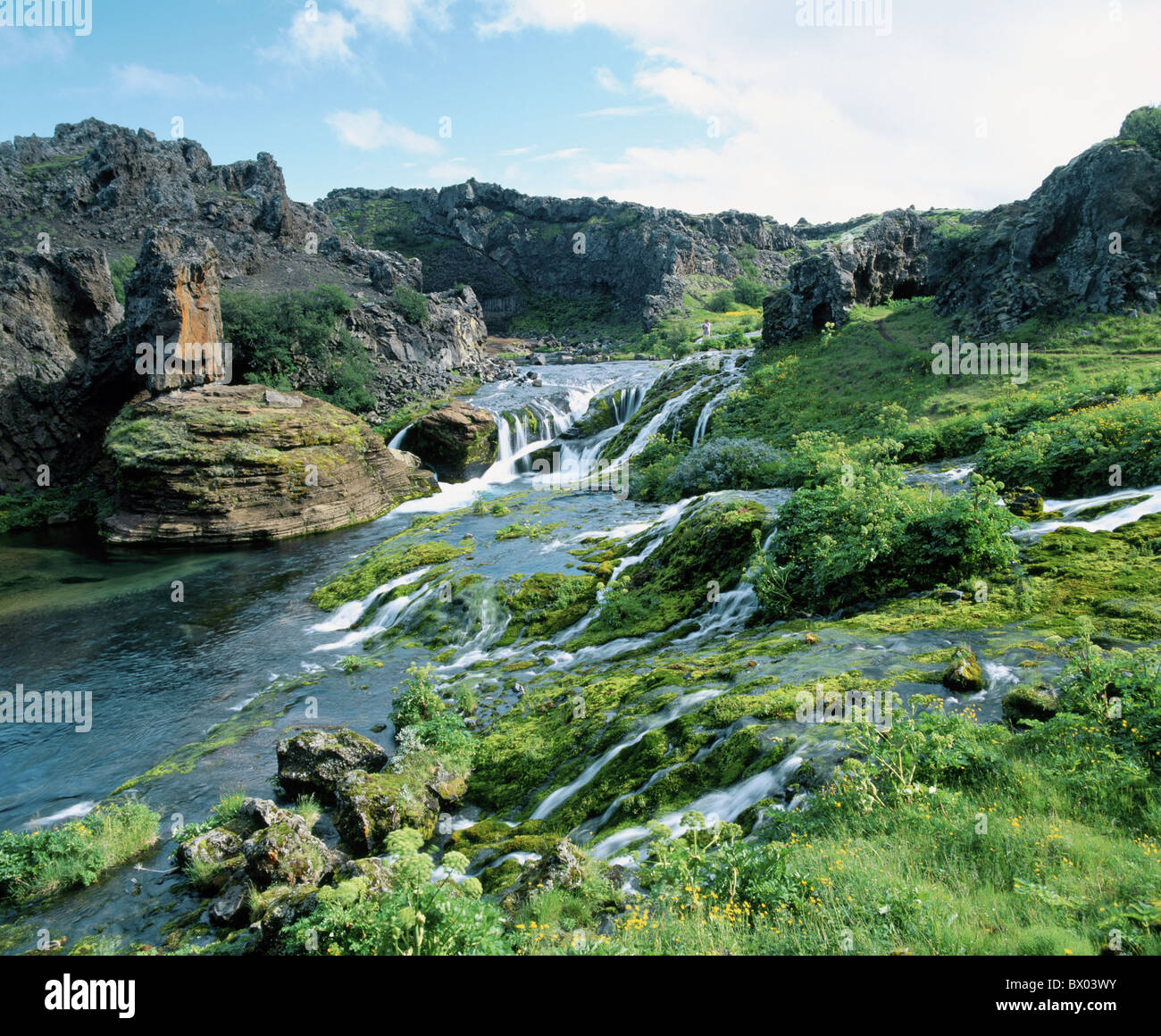 rocks cliffs river flow Iceland scenery waterfalls nature Stock Photo ...