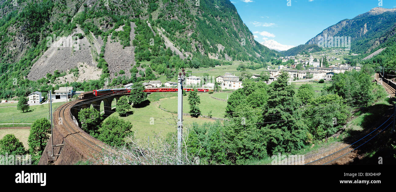 railway Brusio Glacier express train Graubunden Grisons curve panorama ...