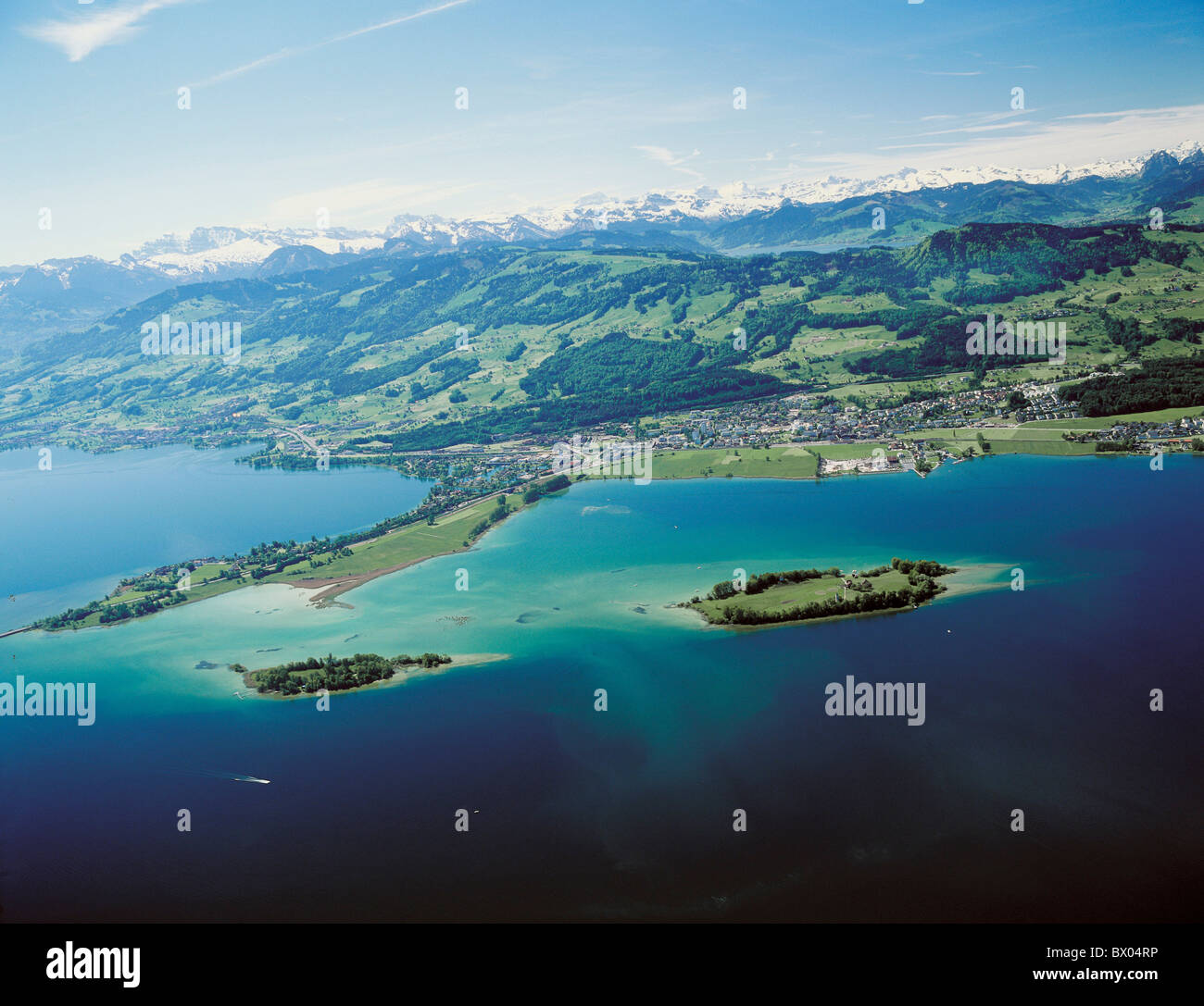 Switzerland Europe Schwyz scenery aerial photo Zurich lake sea Ufenau ...