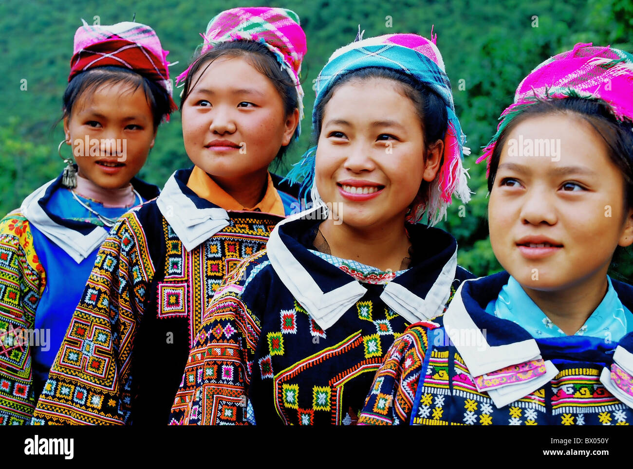 Su Miao women in traditional costume, Shechang, Longlin, Baise, Guangxi Province, China Stock ...