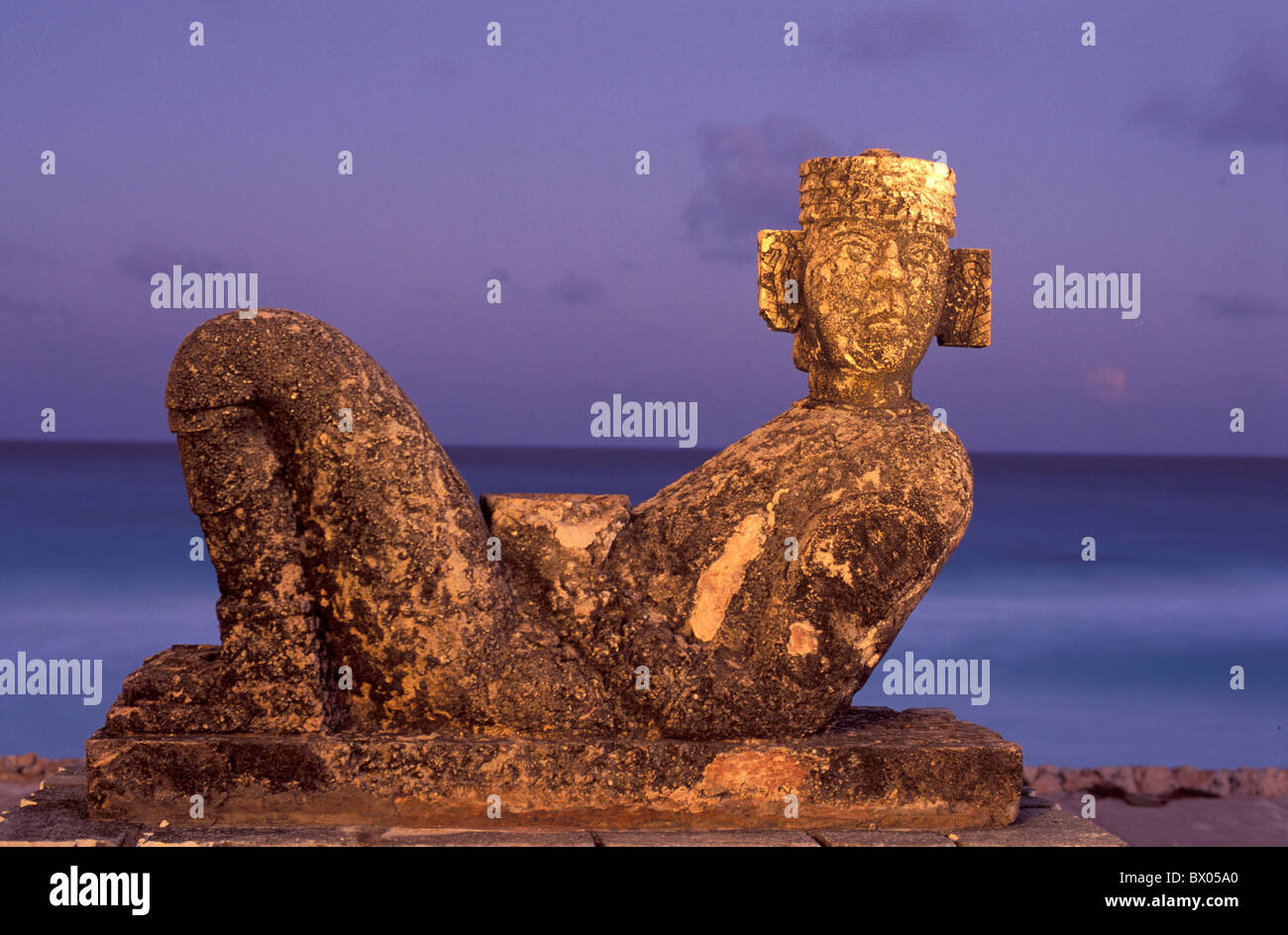 Cancun Caribbean Sea Chac Mool statue Estado de Quintana Roo Mexico ...