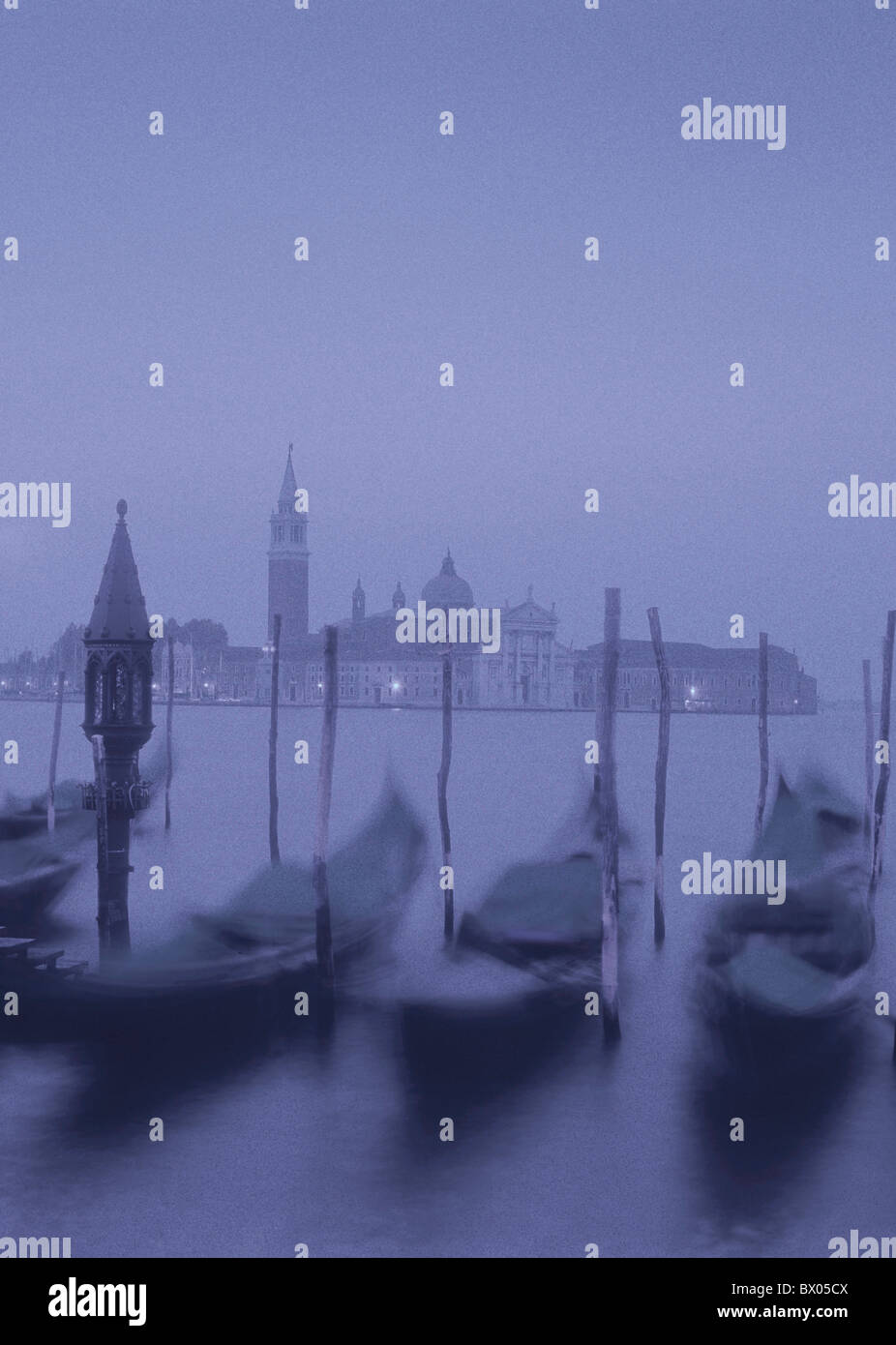 dusk twilight gondolas Italy Europe Marcus place fog mood Venice Stock ...