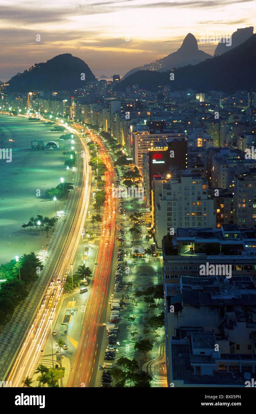 at night beach Brazil South America city coast Copacabana night Rio de ...