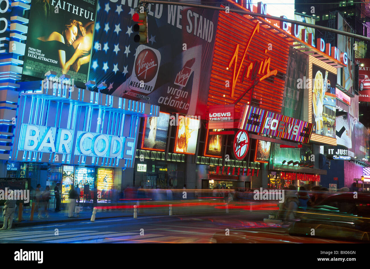at night Manhattan neon lights New York night street street scene Times ...