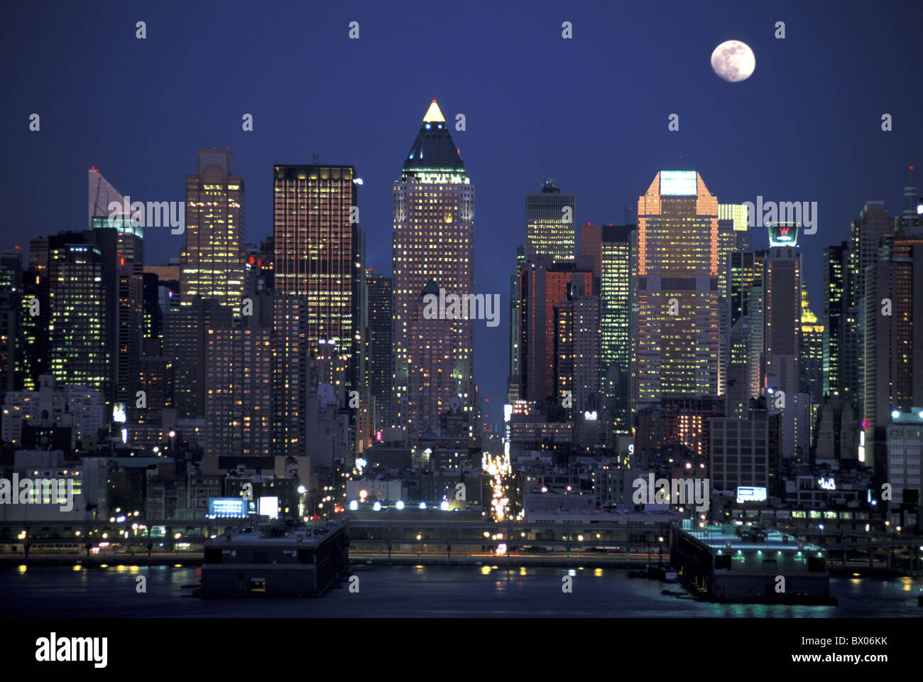 at night Midtown Manhattan moon New York night skyline USA America ...