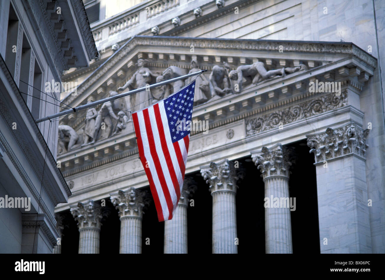 business columns detail Exchange Financial District flag Manhattan N.Y ...