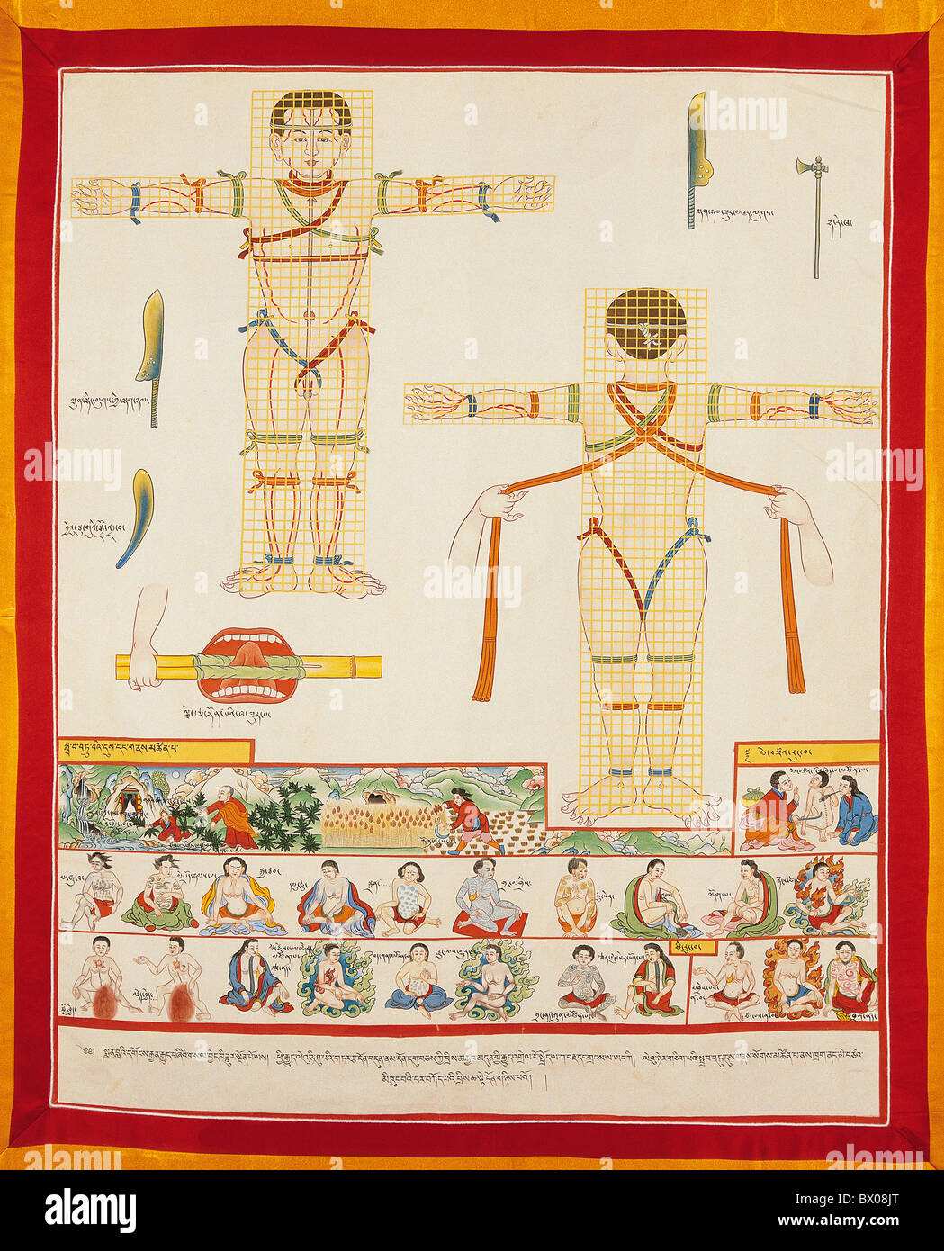 Exquisite Tangka depicting traditional Tibetan medicine, Tibet, China ...