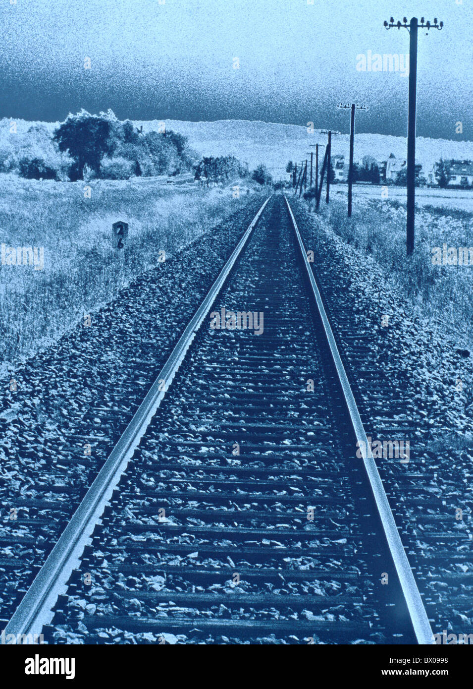 railway blue railroad just from rail platform monochrome direction rail ...