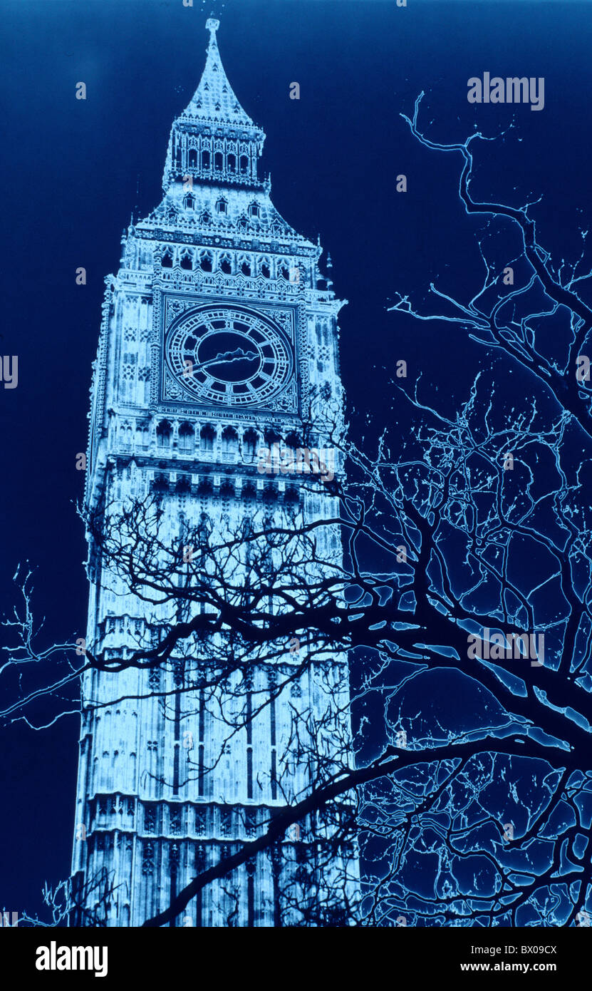 Big Ben blue England Great Britain Europe London monochrome Stock Photo ...