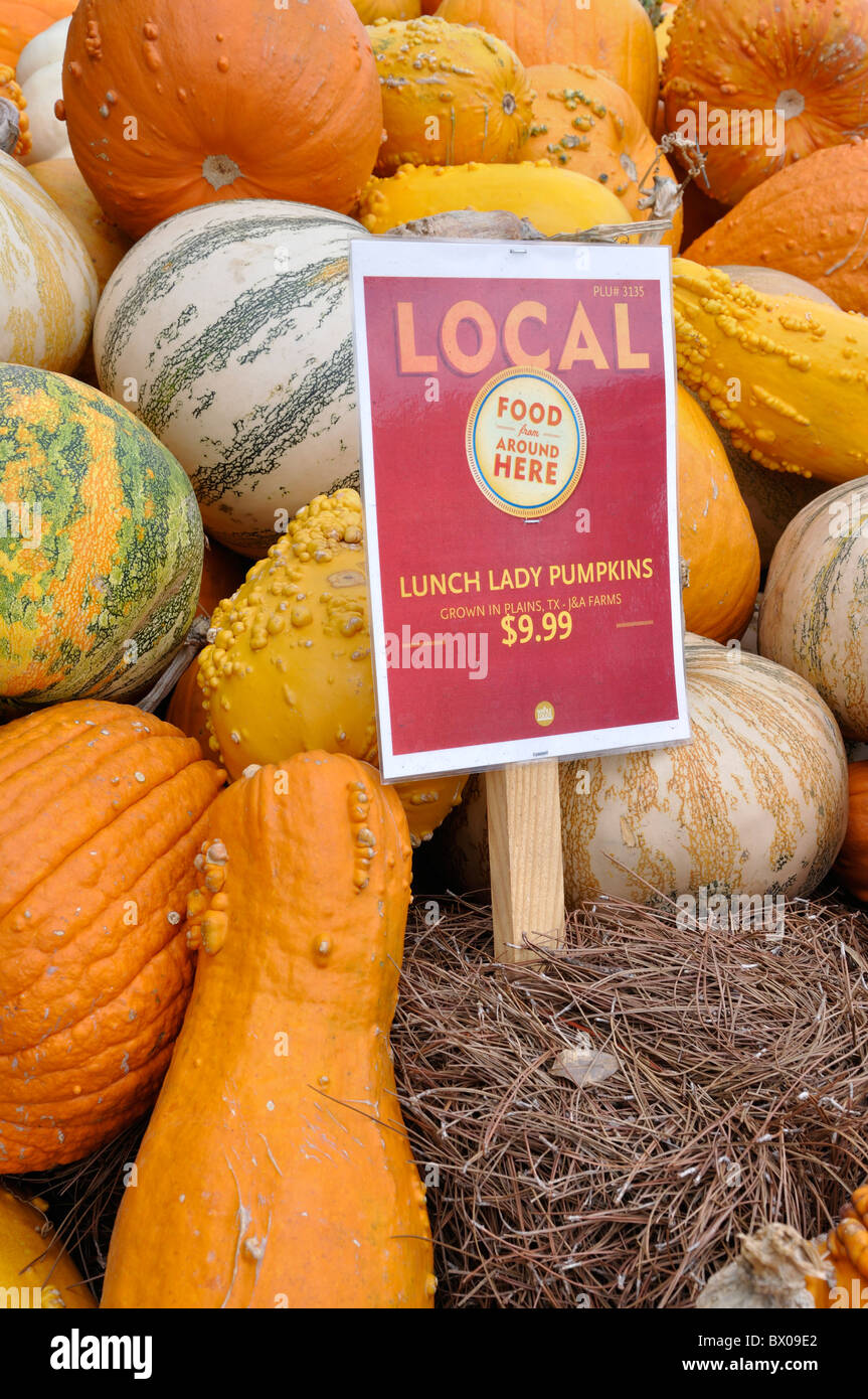 Locally grown pumpkins on sale at local Whole Foods supermarket, Plano ...