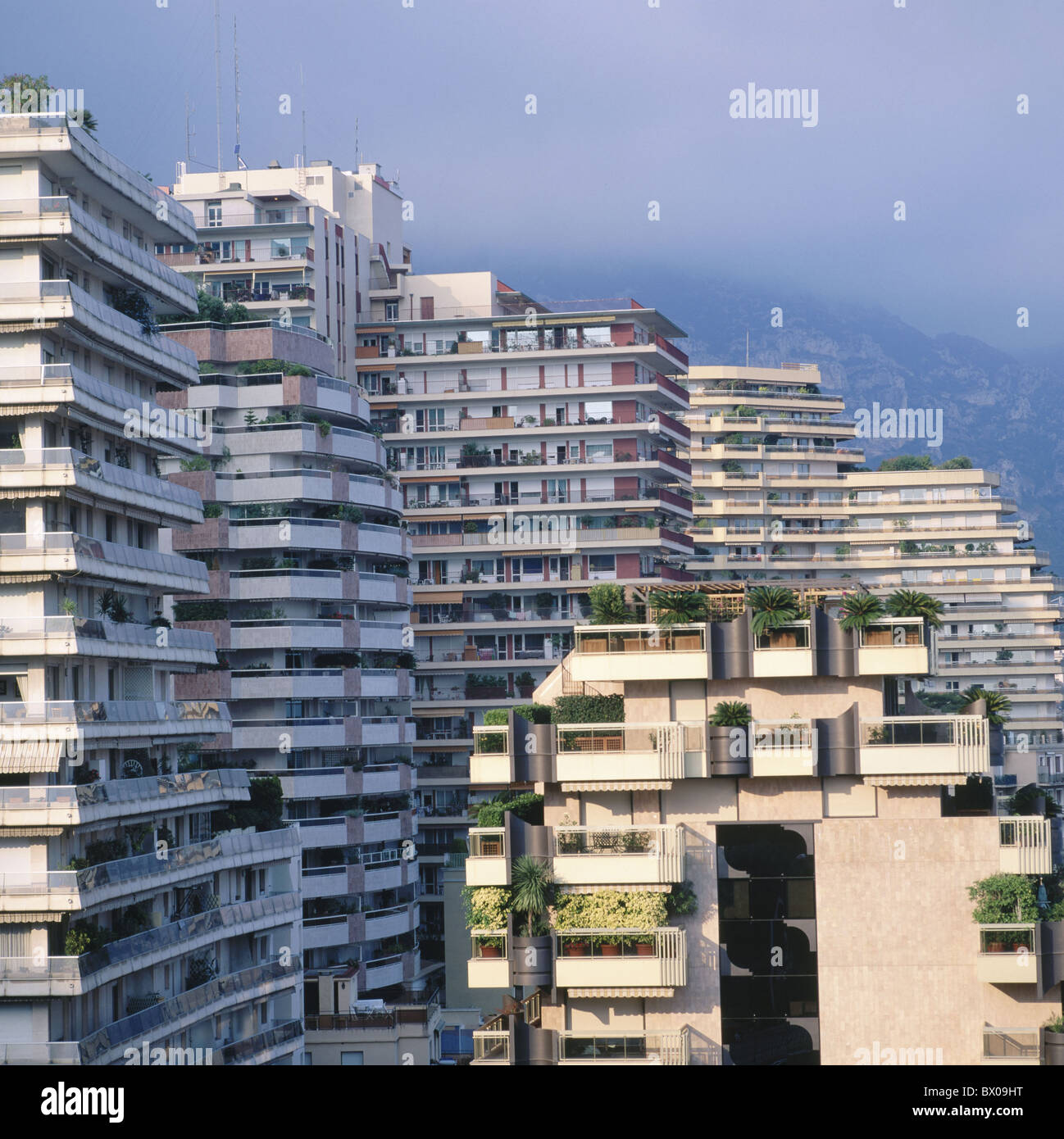 evening light detail Monaco Monte Carlo tower blocks Stock Photo - Alamy