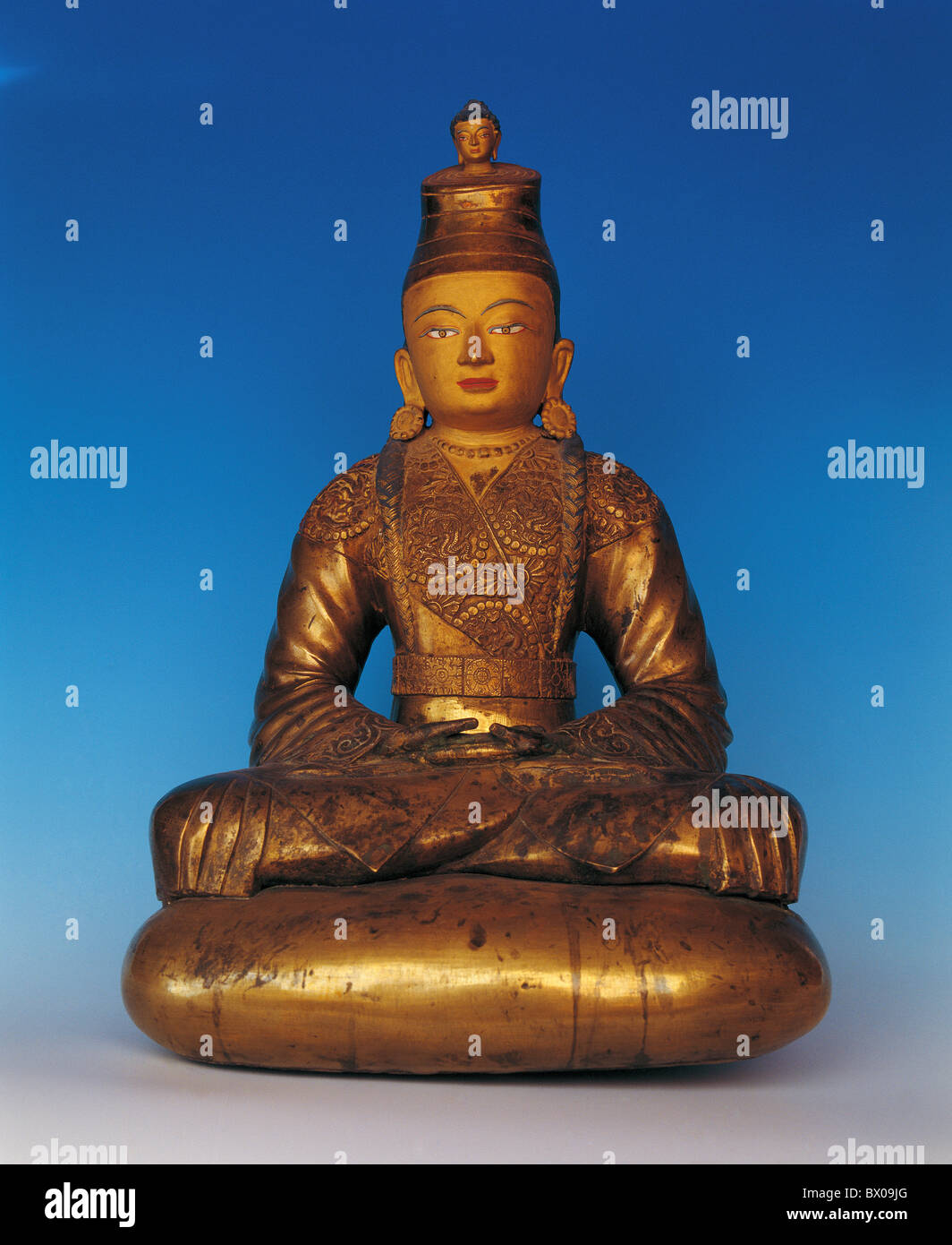 Gold gilded bronze Songtsan Gampo statue, Potala Palace, Lhasa, Tibet ...