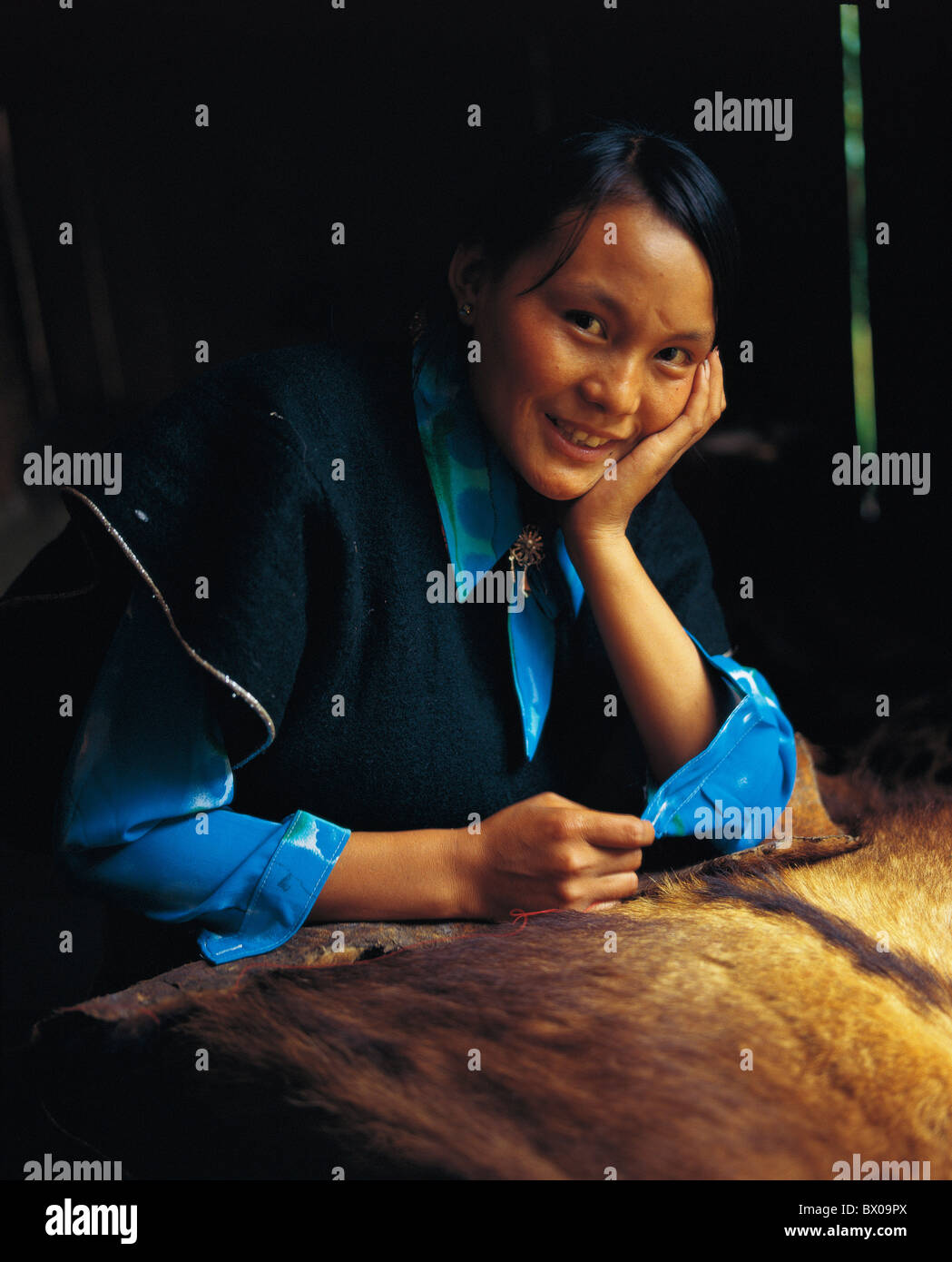 Luoba woman in traditional costume, Medog, Nyingchi, Tibet, China Stock ...