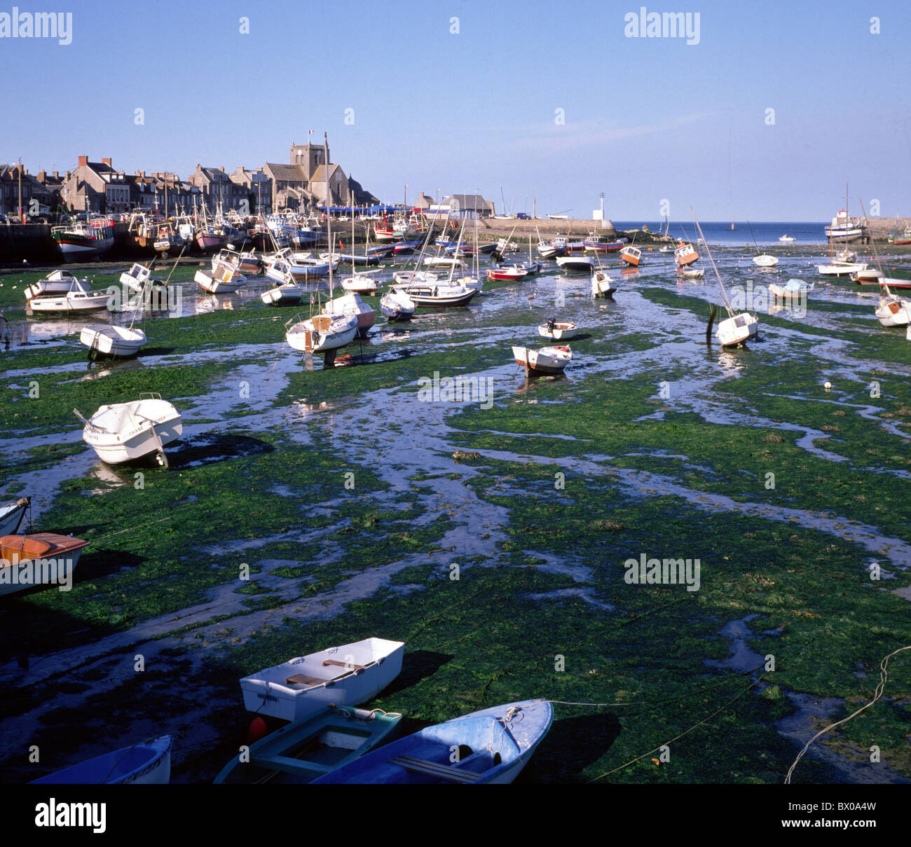 harbour port Barfleur Normandy boat low ebb tide tides fishing boat ...