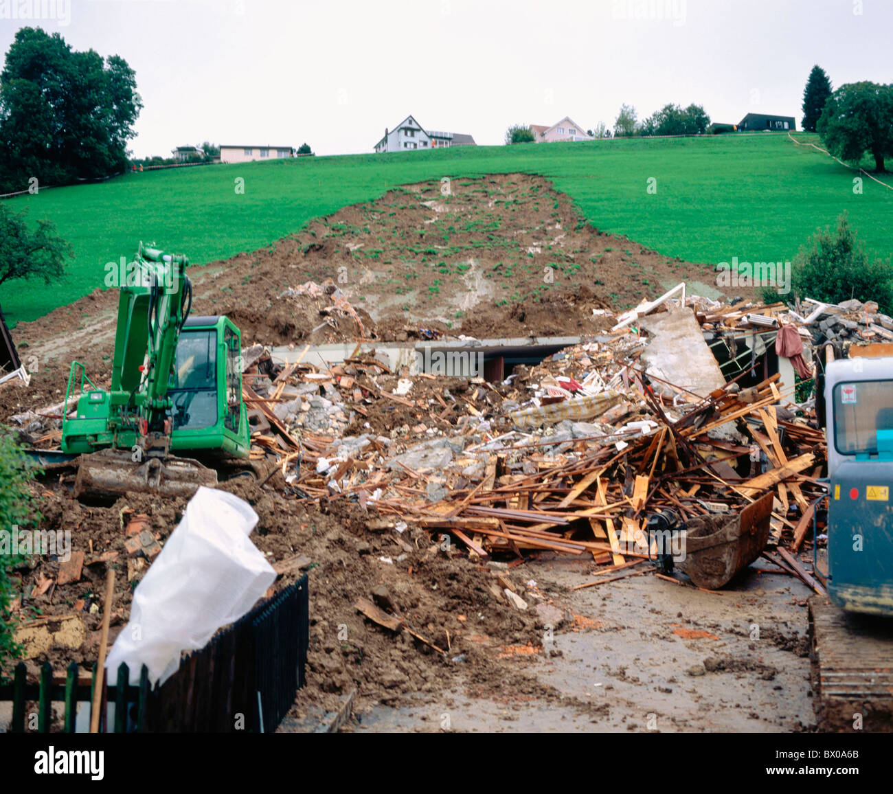 slope Appenzell Auraumarbeiten excavator landslide storm thunderstorm ...