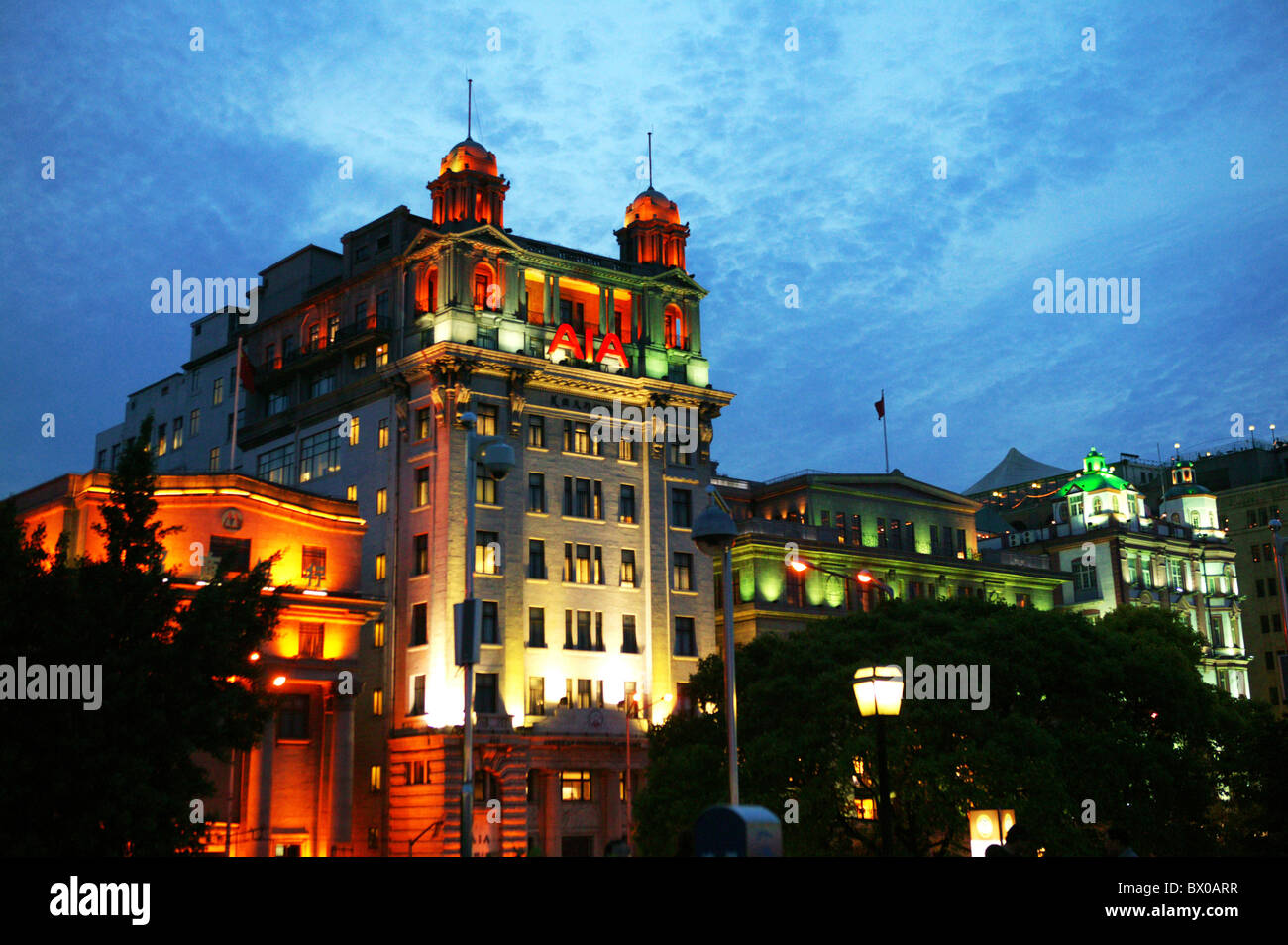 AIA Building and Chartered Bank at dusk, The Bund, Shanghai, China ...