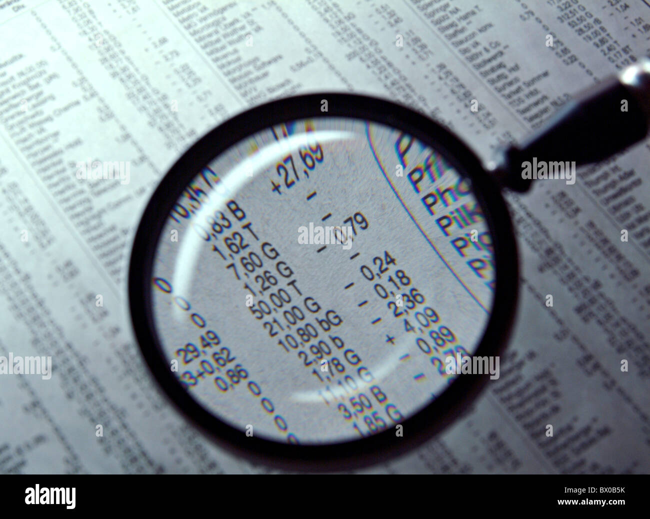 magnifying glass stocks stock course stock exchange close up finances ...