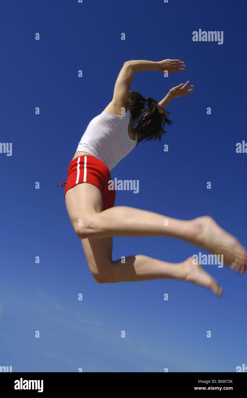 action fitness woman joy sky jumping up joy of life caper jump fun joke ...