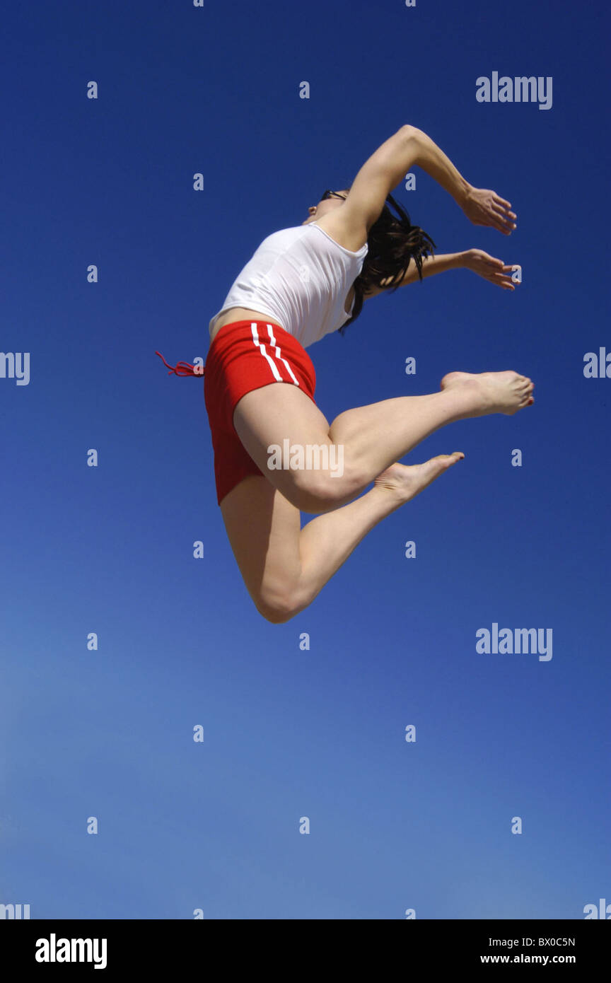 action fitness woman joy sky jumping up joy of life caper jump fun joke ...