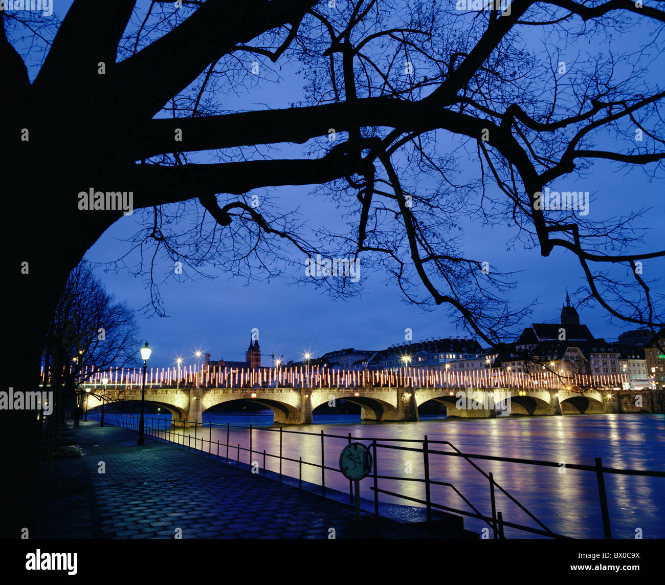 Basel Basle Switzerland Europe Basel Basle town city lighting middle ...