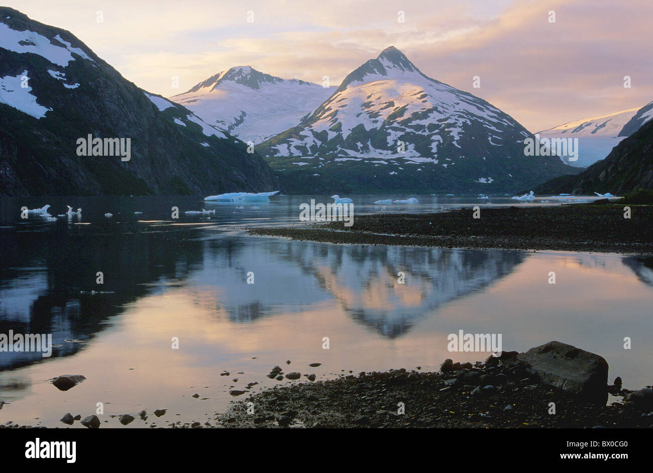 Alaska afterglow alpenglow mountain mountains blue blue tones ice floe ...