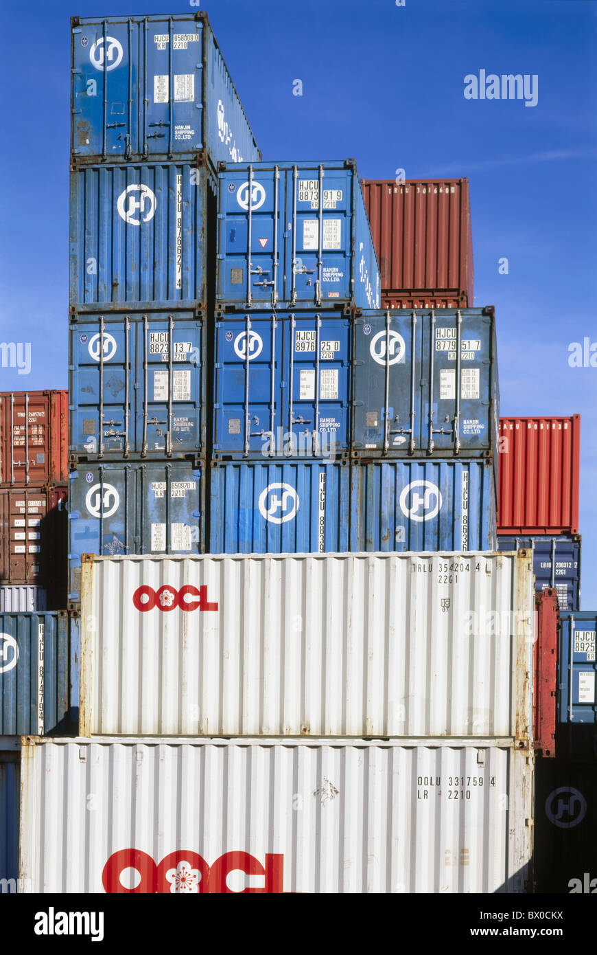 piled up container freight harbour France Europe Le Havre Normandy pile ...