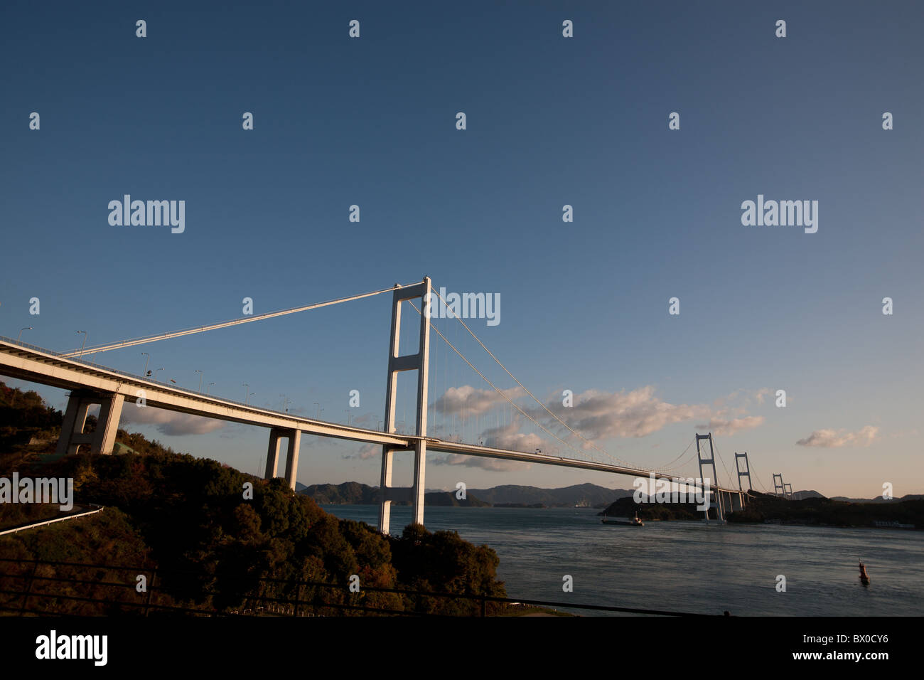 Kurushima Kaikyo suspension bridge, between Oshima and Shikoku, at ...