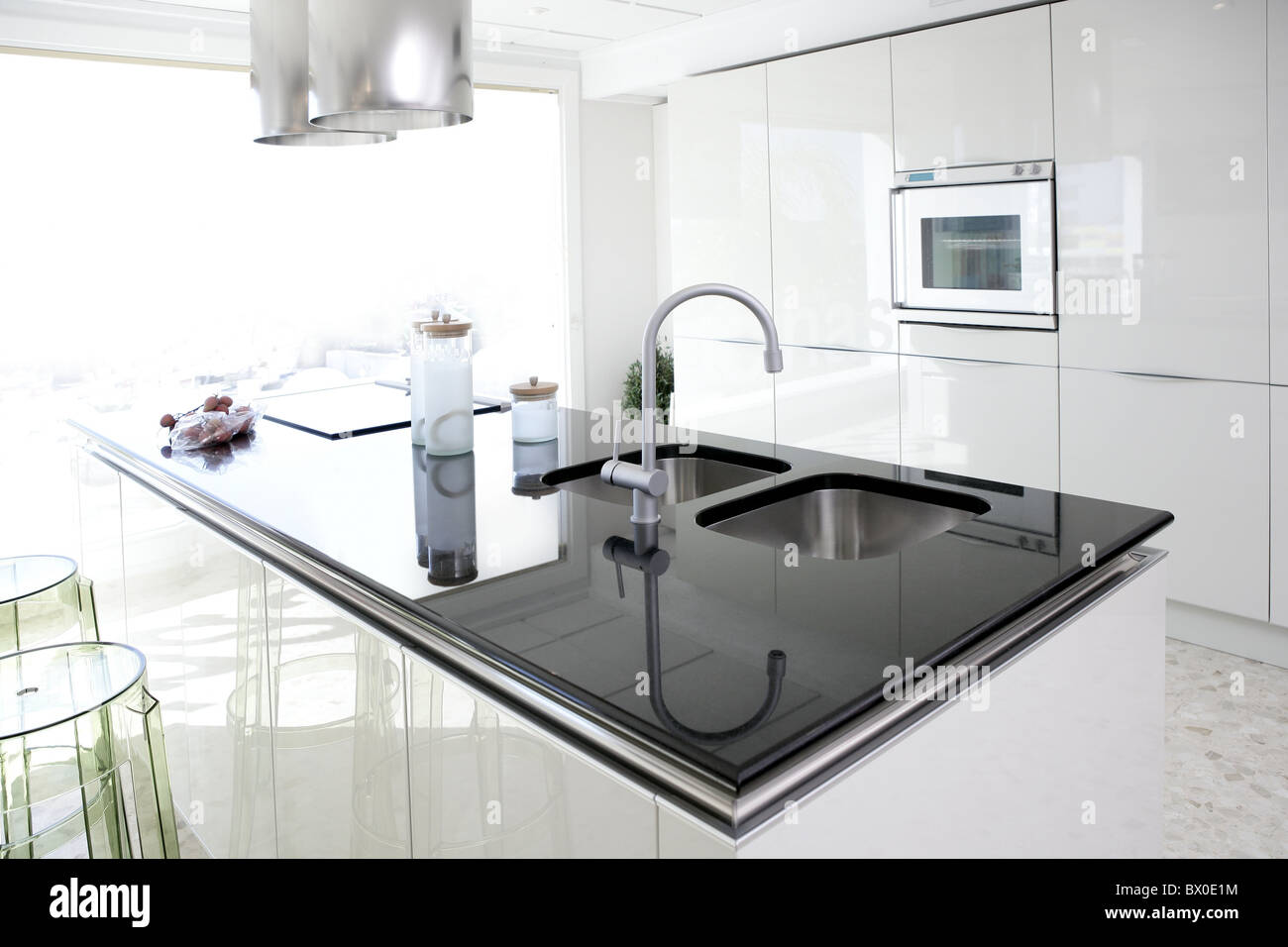 Modern white kitchen clean interior design deco architecture Stock ...