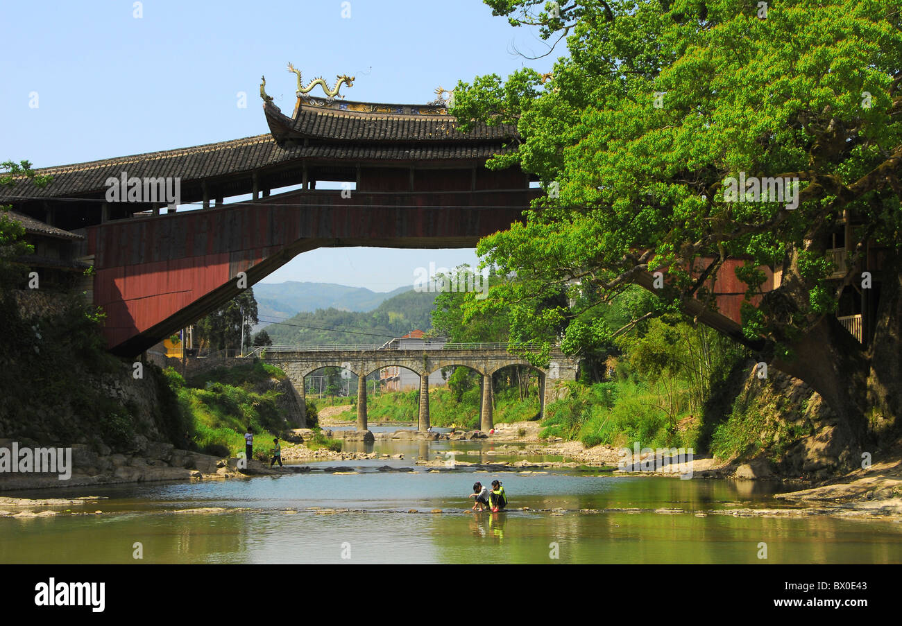 Covered bridge, Changxing, Huzhou, Zhejiang Province, China Stock Photo ...