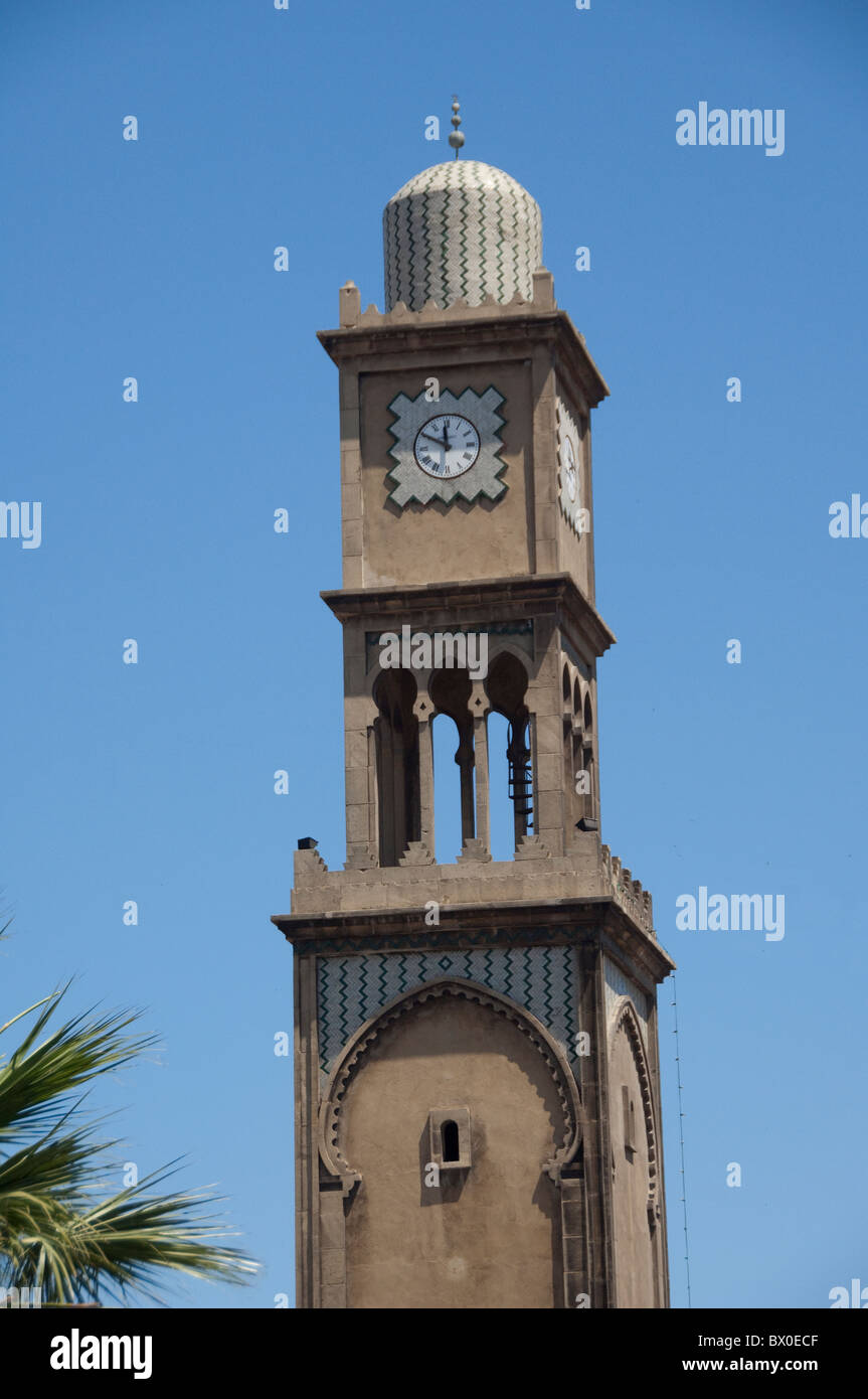 Africa, Morocco, Casablanca. Ancient Medina walled city, colonial clock ...